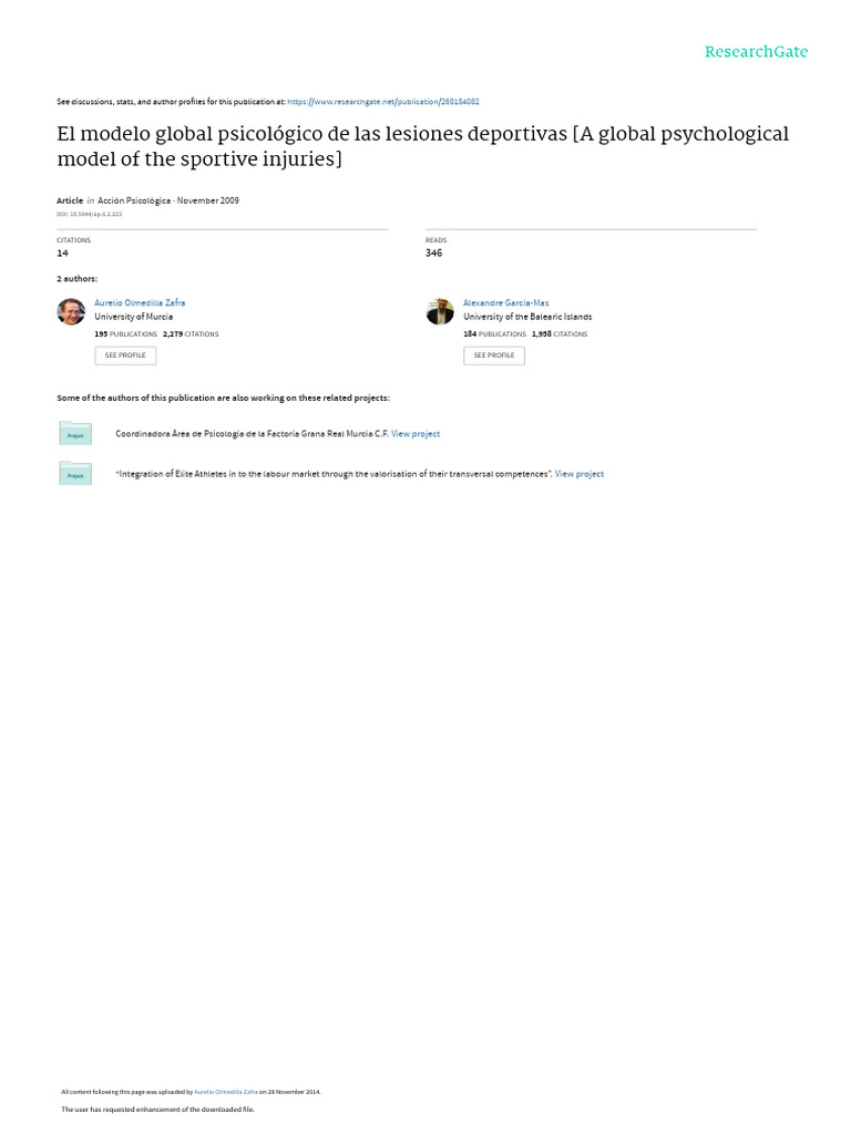 El Modelo Global Psicologico de Las Lesiones Depor | Descargar gratis ...
