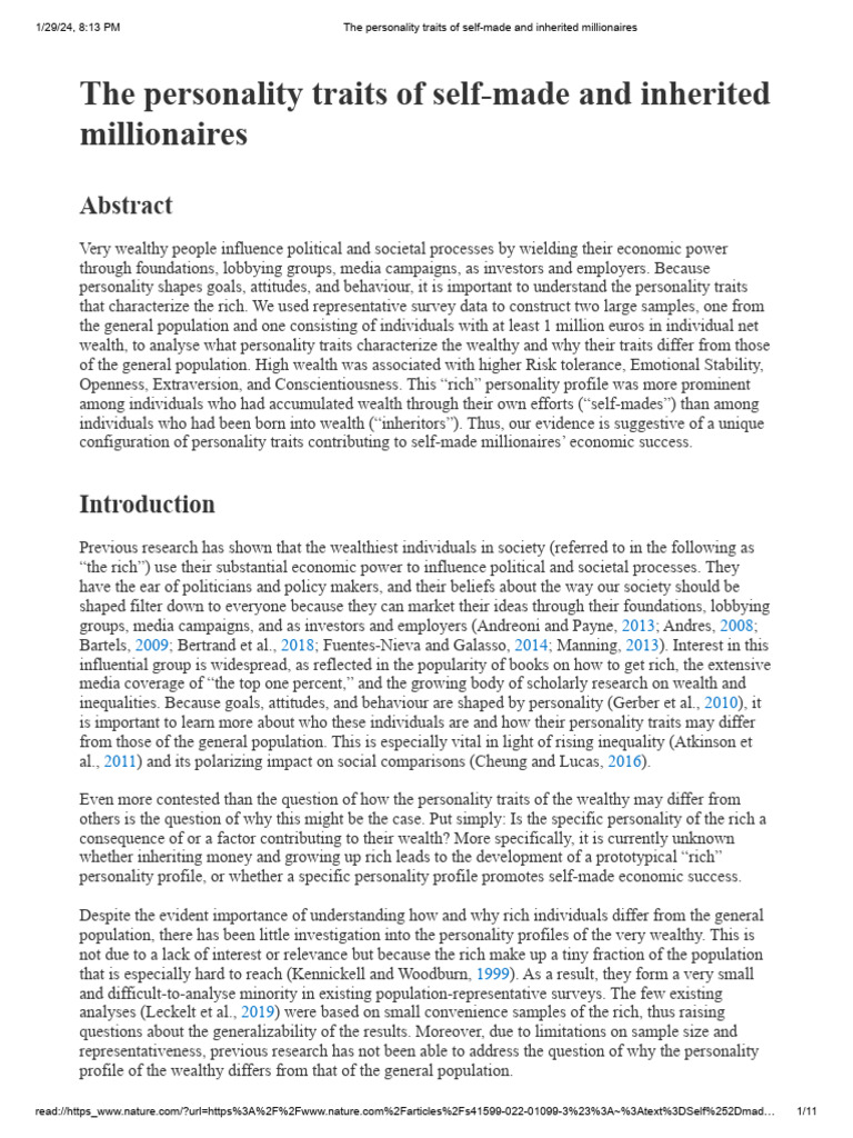 The Personality Traits of Self-Made and Inherited Millionaires | PDF ...