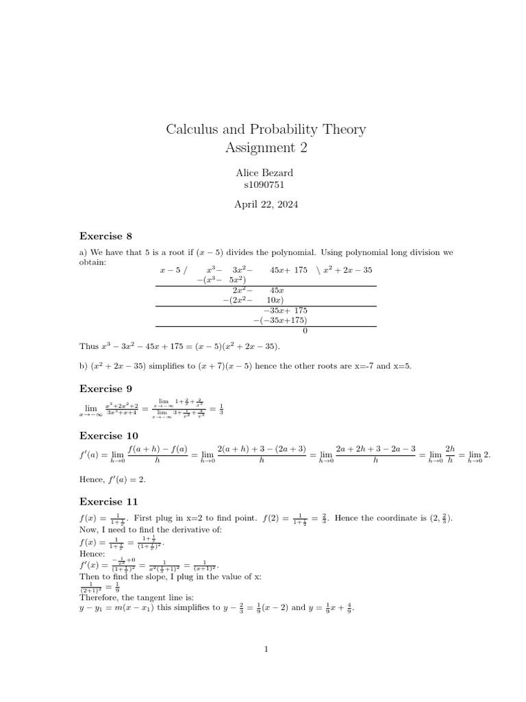 Alice Calculus Assignment2 | PDF | Calculus | Abstract Algebra