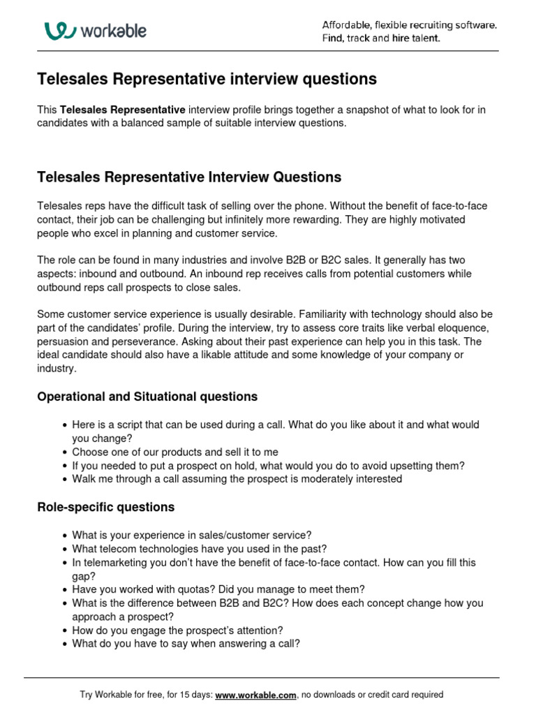 Telesales Representative Interview Questions | PDF | Sales | Cognition
