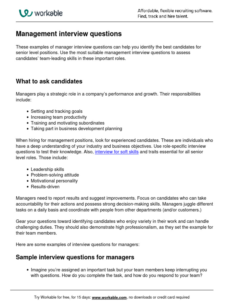 Essential Manager Interview Questions | PDF | Motivational | Motivation