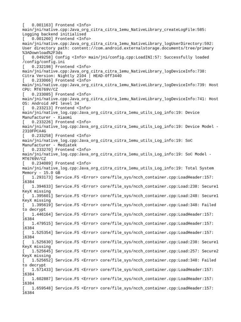 Citra Android Log: File Errors | PDF | Computer Architecture | Computing Platforms