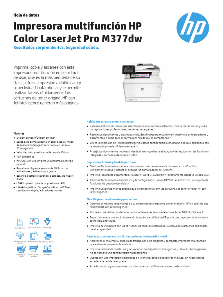 HP Color Laserjet Pro m377 | PDF | Impresora (Computación) | Escáner de ...