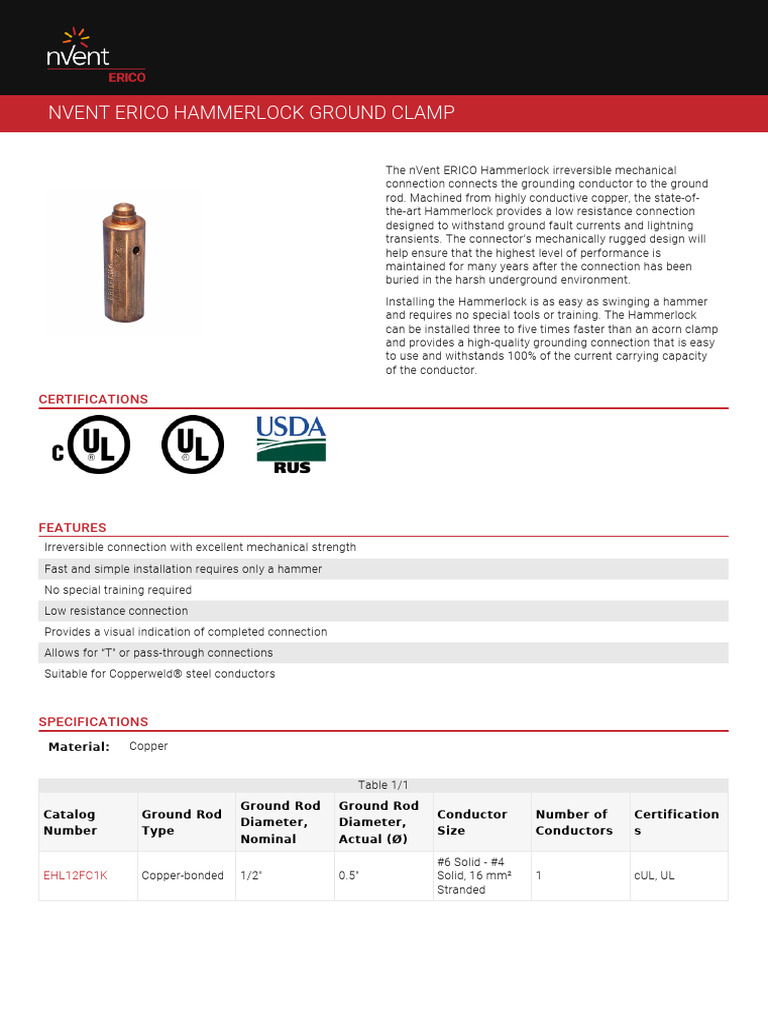 Nvent ERICO Nvent ERICO Hammerlock Ground Clamp | PDF | Electrical ...
