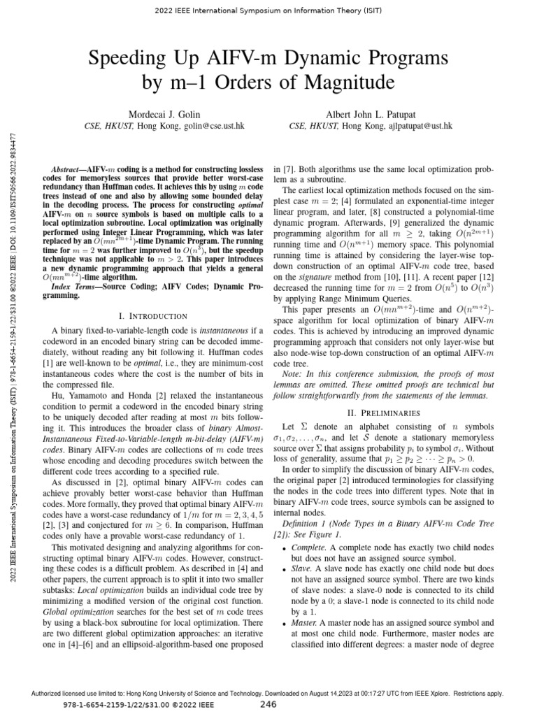 Speeding Up AIFV-m Dynamic Programs by m1 Orders of Magnitude | PDF | Code | Discrete Mathematics
