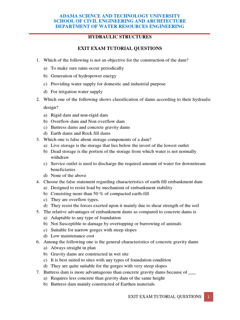 Hydraulic Structure-Tutorial Questions HS | PDF | Dam | Spillway