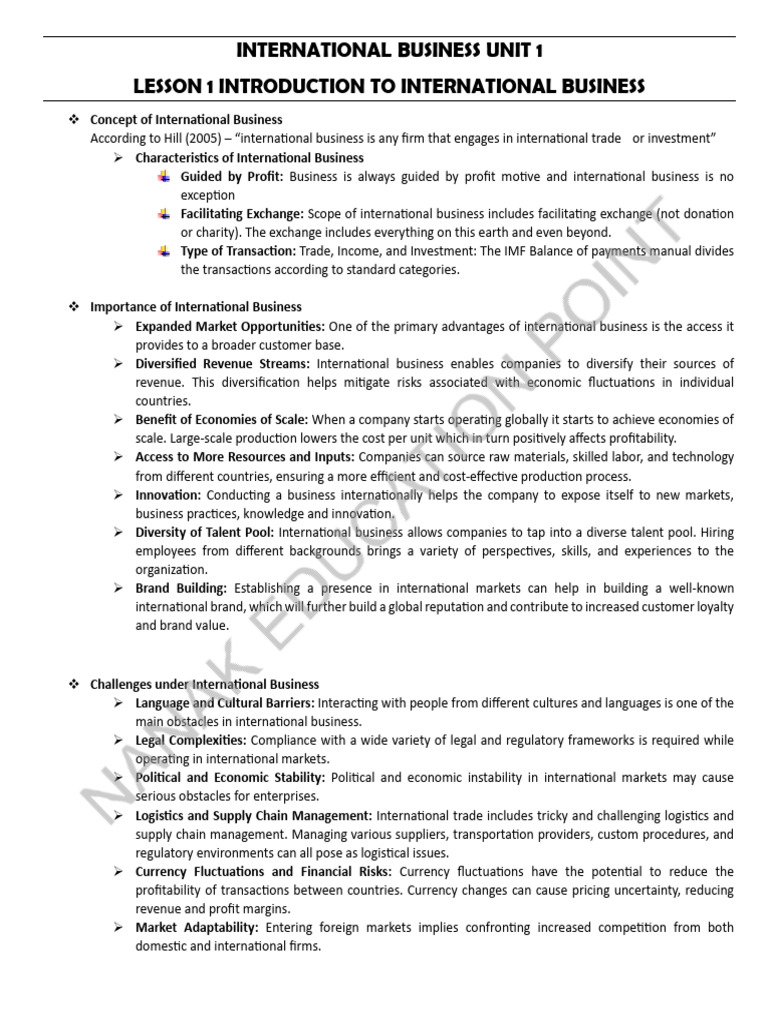 International Business - Unit 1 - Lesson 1 Introduction To ...