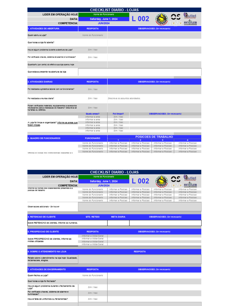L002 CheckList Diario JUN 2024 (Retif) | PDF