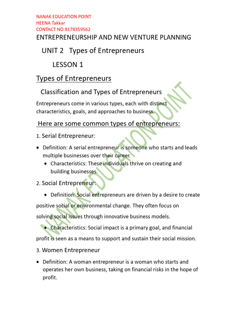 Types of Entrepreneurs | PDF | Entrepreneurship | Social Entrepreneurship