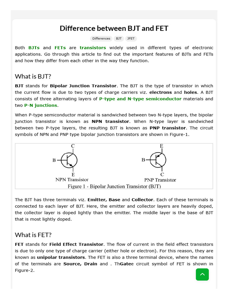 Difference between BJT and FET | Download Free PDF | Bipolar Junction Transistor | Field Effect ...