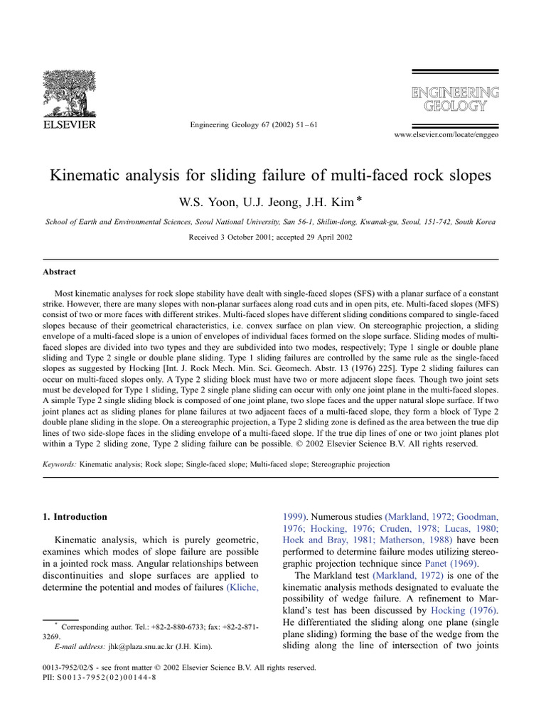 Kinematic Analysis For Sliding Failure of Multi-Faced Rock Slopes | PDF ...