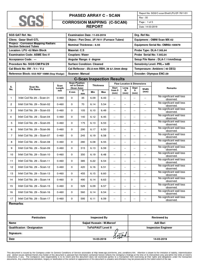 Coil # 29 Inlet C-Scan Report | PDF | Forgery