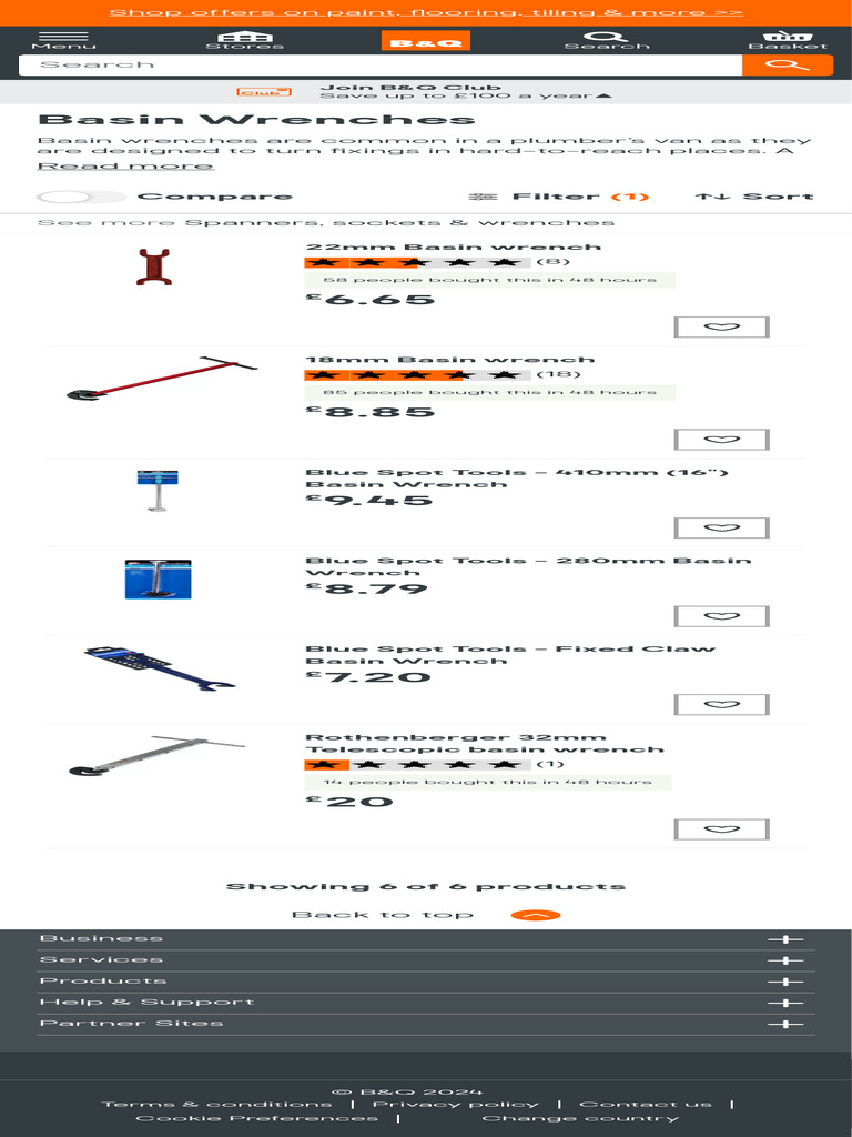 Basin Wrenches Spanners, Sockets & Wrenches B&Q | PDF
