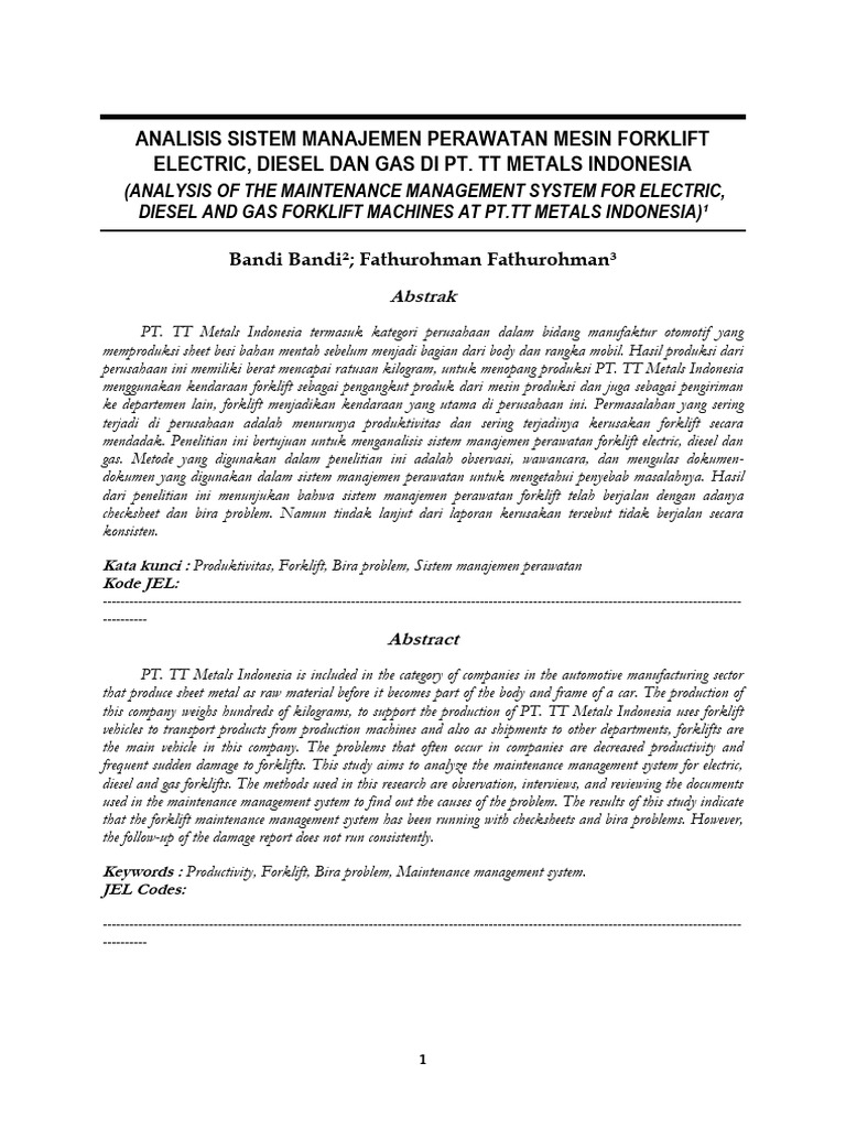 Jurnal Bandi Analisis Forklift | PDF | Bisnis