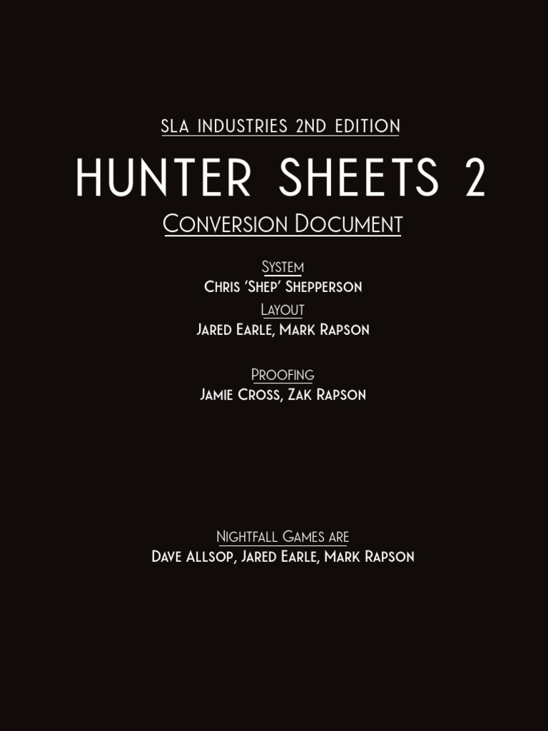 SLA Industries 2nd Edition Hunter Sheets Issue 2 Conversion | PDF ...