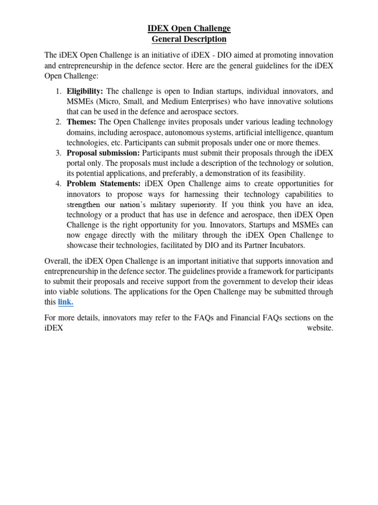 IDEX Open Challenge - General Description | PDF