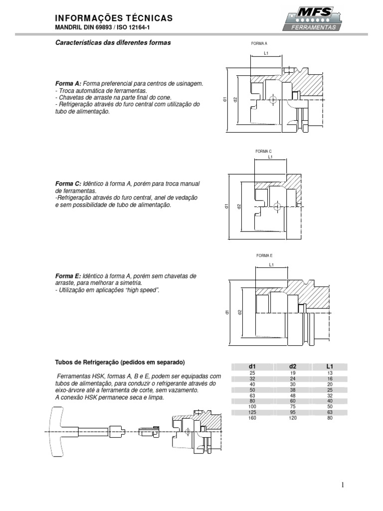 Mandrils HSK: Tipos e Aplicações | PDF | Engenharia Mecânica | Metalurgia