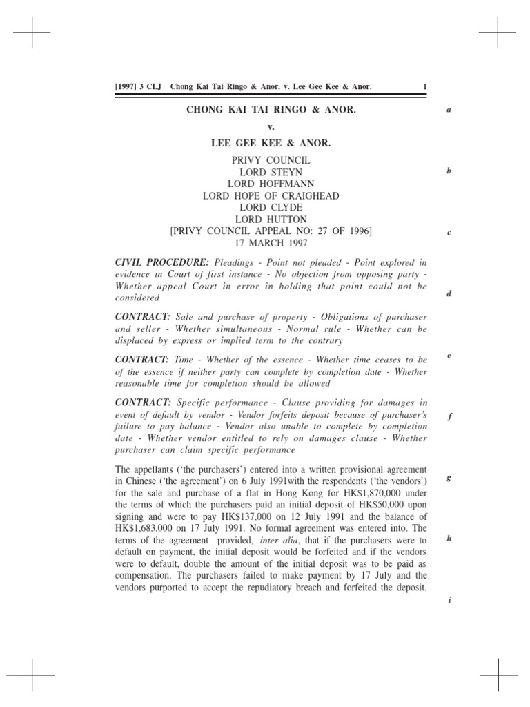 Ching Kai Tai Ringo V Lee Gee Kee | PDF | Mortgage Law | Breach Of Contract