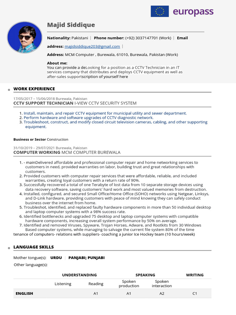 Majid Europass CV | PDF | Computer Hardware | Closed Circuit Television