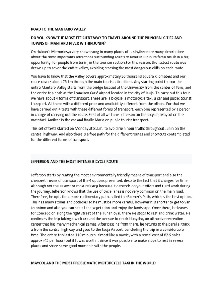 Road To The Mantaro Valley | PDF | Tourism | Transport