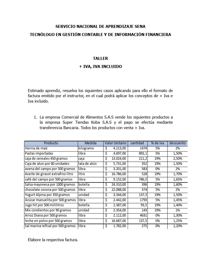 Ejercicios Iva Incluido - Mas Iva | PDF | Alimentos