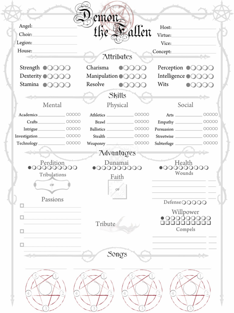 Demon The Fallen - Character Sheet | PDF