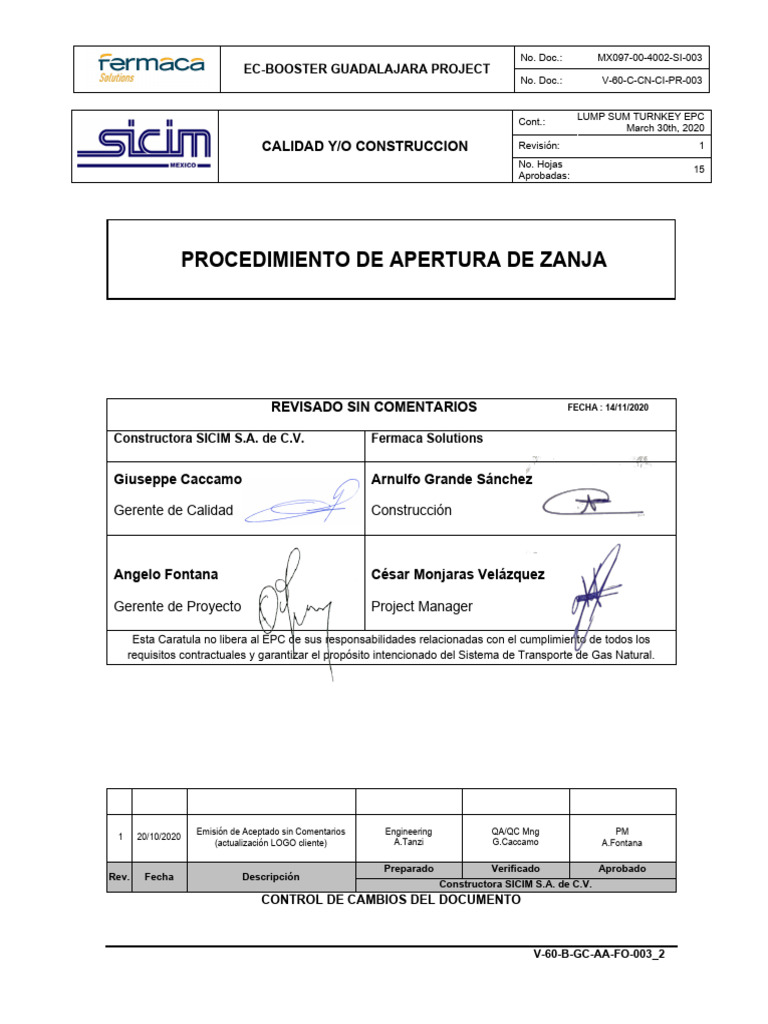 V-60-C-CN-CI-PR-003 - 1 Procedimiento de Apertura de Zanja+anexP | PDF ...