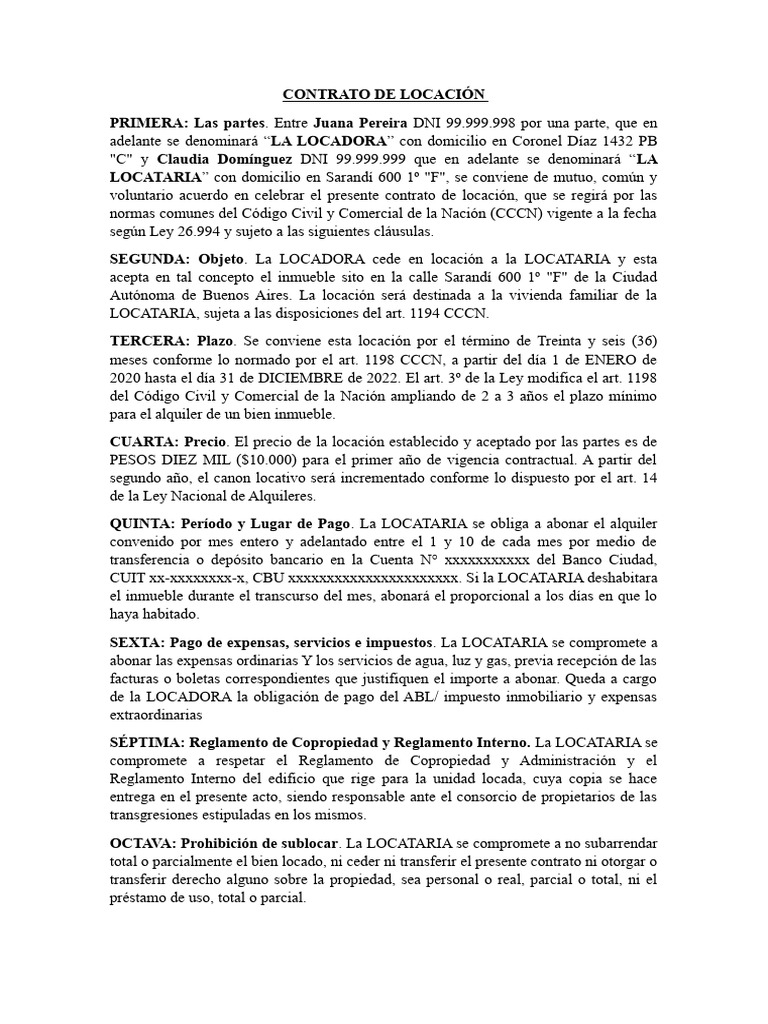 CONTRATO DE LOCACIÓN - Modelo | Descargar gratis PDF | Condominio