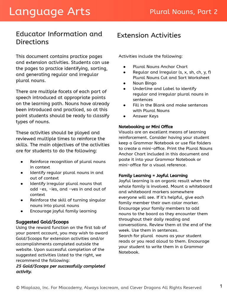 Plural Nouns, Part 2 Student PDF | PDF | Language Families | Linguistic ...