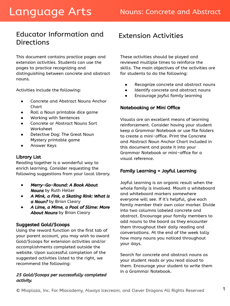 Nouns - Concrete and Abstract Student PDF | PDF