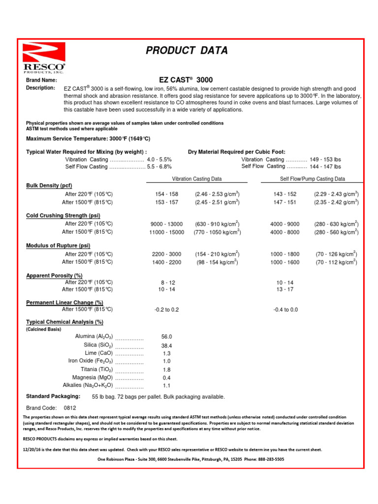 Ez Cast 3000 | PDF | Refractory | Materials