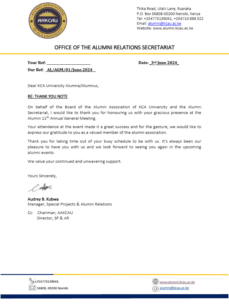 Thank You Note - All Alumni - AGM - 2024 | PDF