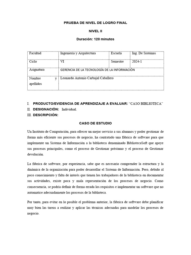 Prueba de Nivel de Logro Final | PDF | Software | Procesos de negocio