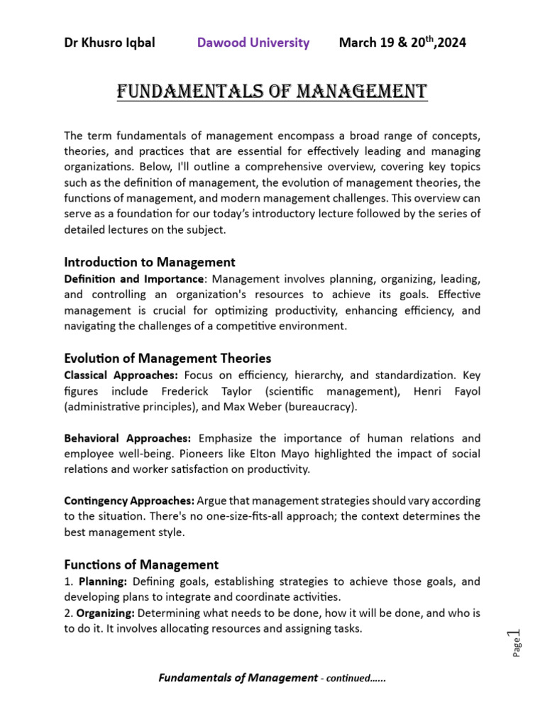 Fundamentals of Management | PDF | Leadership | Behavioural Sciences