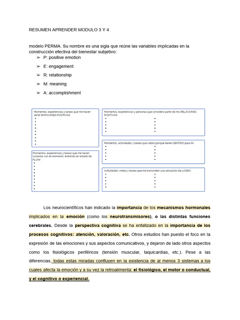 Resumen Aprender Modulo 3 y 4 | PDF | Las emociones | Aprendizaje