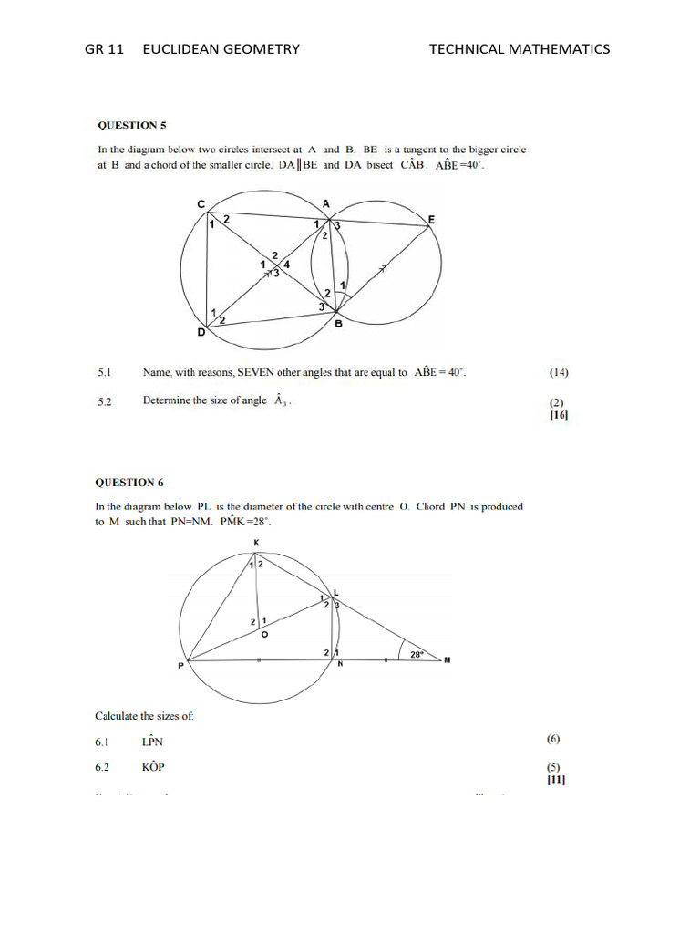 GR 11 Euclidean Geometry Past Paper Questions Technical Mathematics | PDF