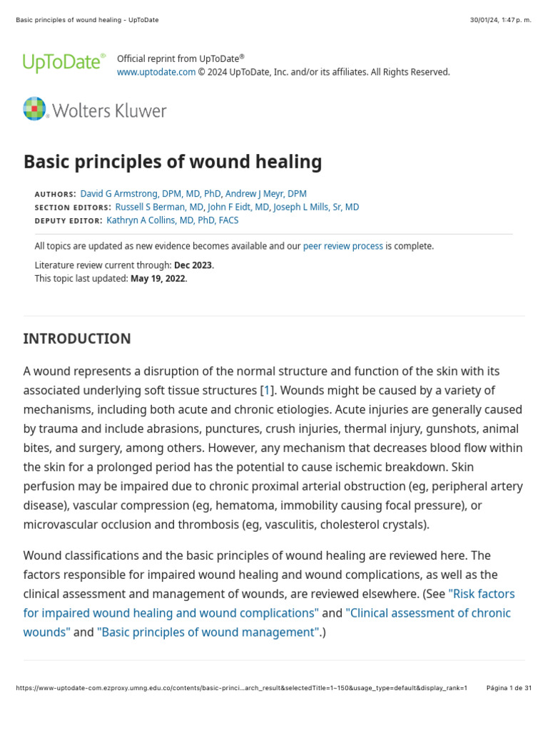 Basic Principles of Wound Healing - UpToDate | PDF | Wound Healing | Wound
