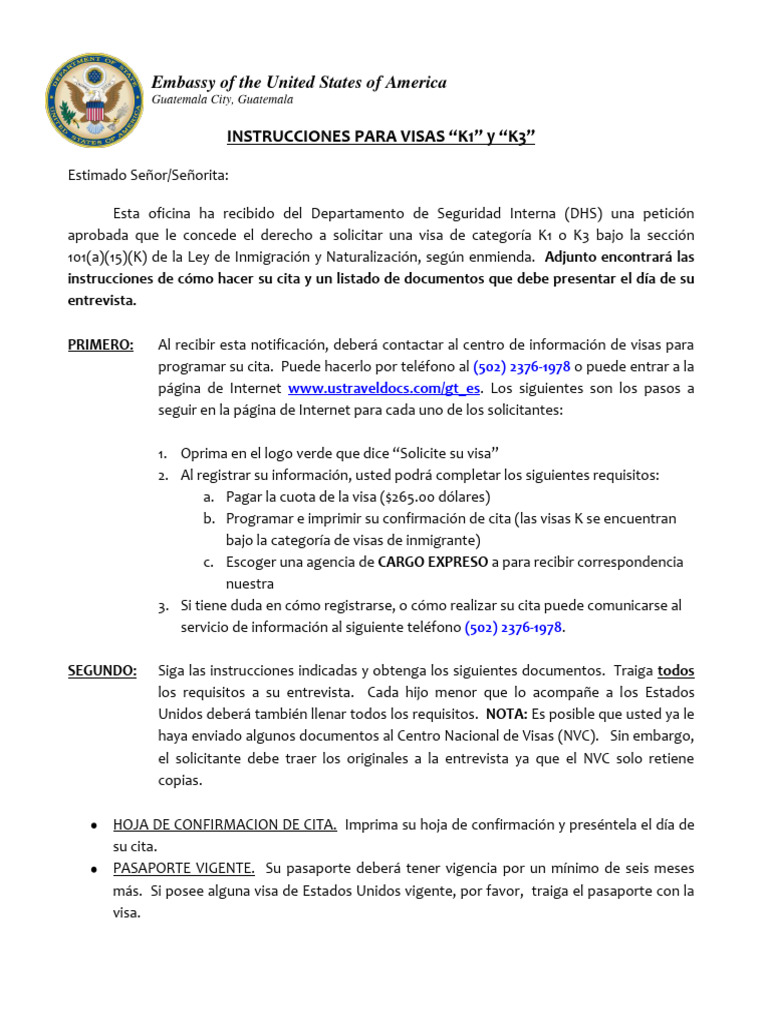 GUA-K1 and K3 Fiance Packet Call Center Instructions | PDF