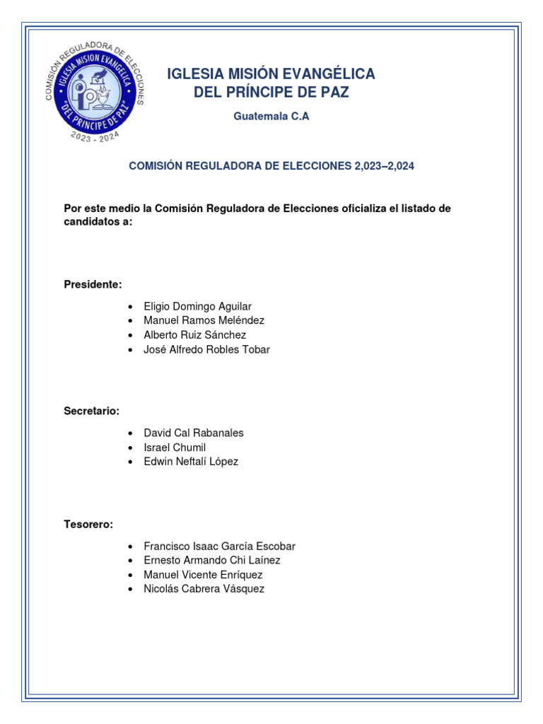 Candidatos Elecciones Iglesia 2023-2024 | PDF | Cocina, comidas y vino ...