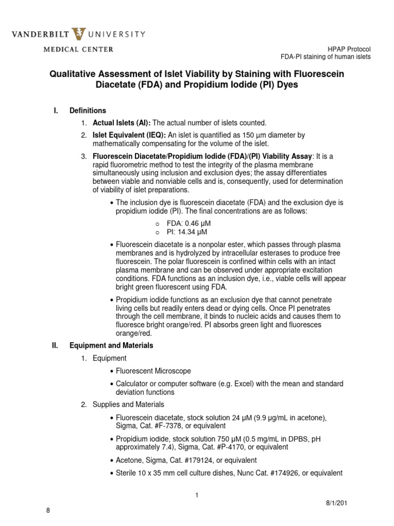 Qualitative Assessment of Islet Viability by FDA-PI | PDF | Staining ...