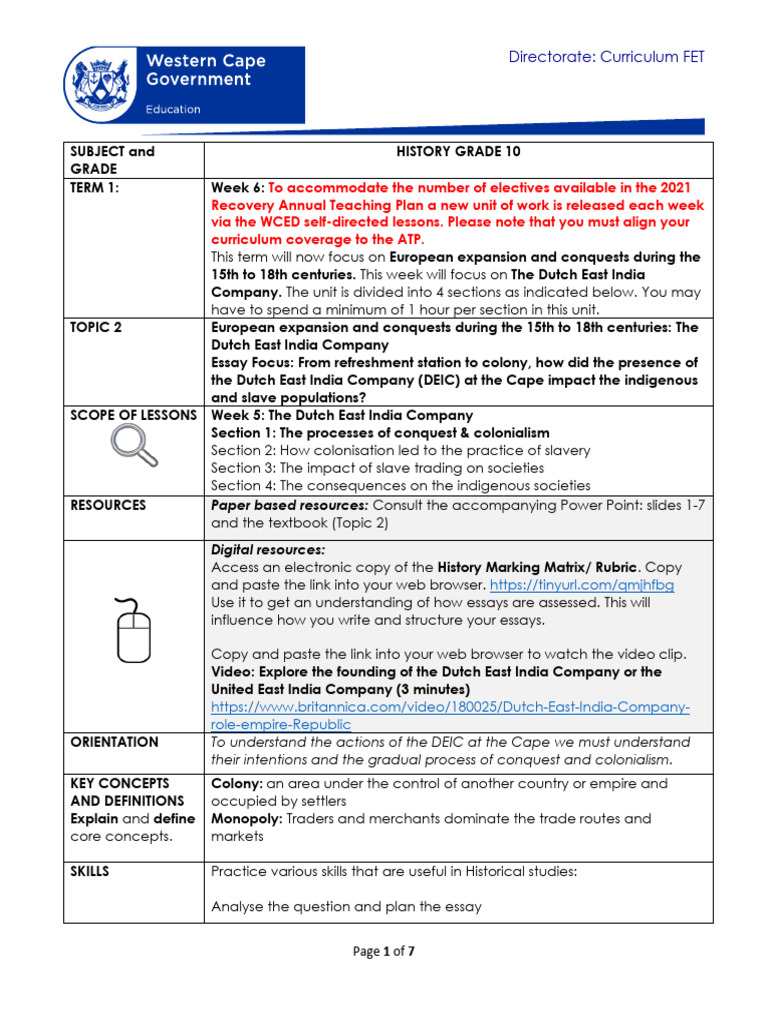 Grade 10 History Term 1: DEIC Impact Essay | PDF | Essays | Paragraph