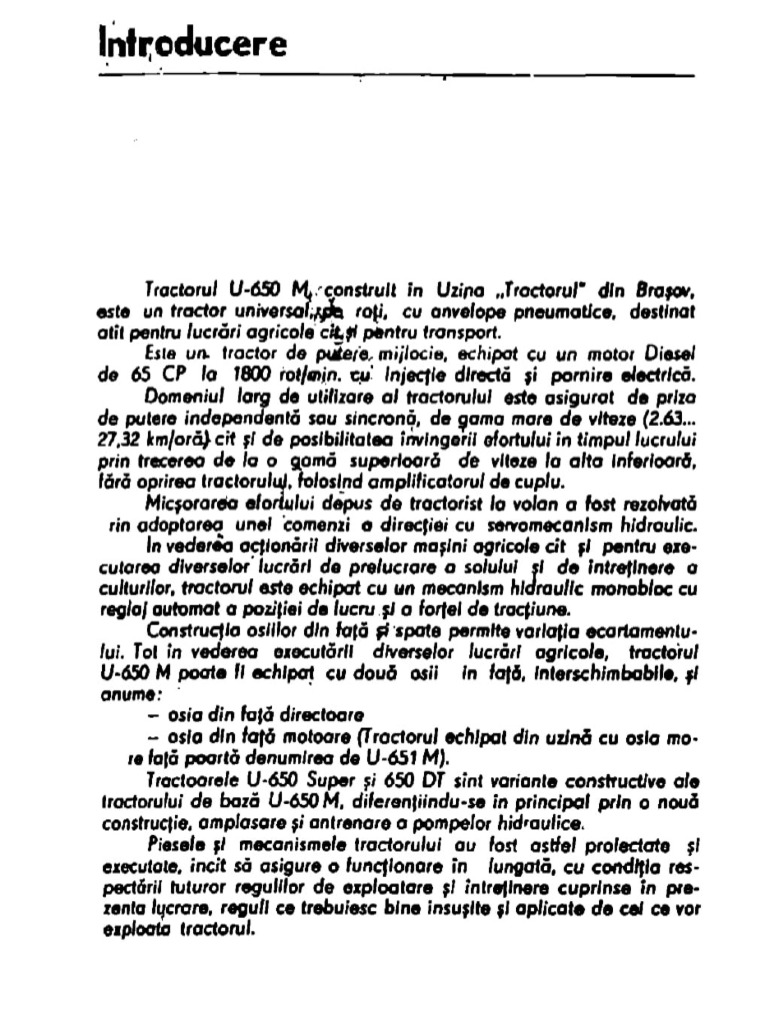 Manual Intretinere Si Utilizare Tractor U650 | PDF