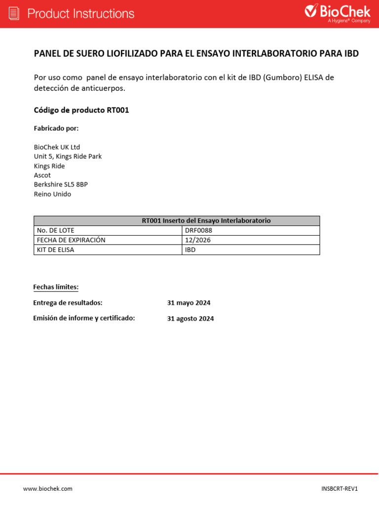 RT001 Insert BioChek Ring Trial 2024 For IBD ELISA ESP | PDF | Elisa