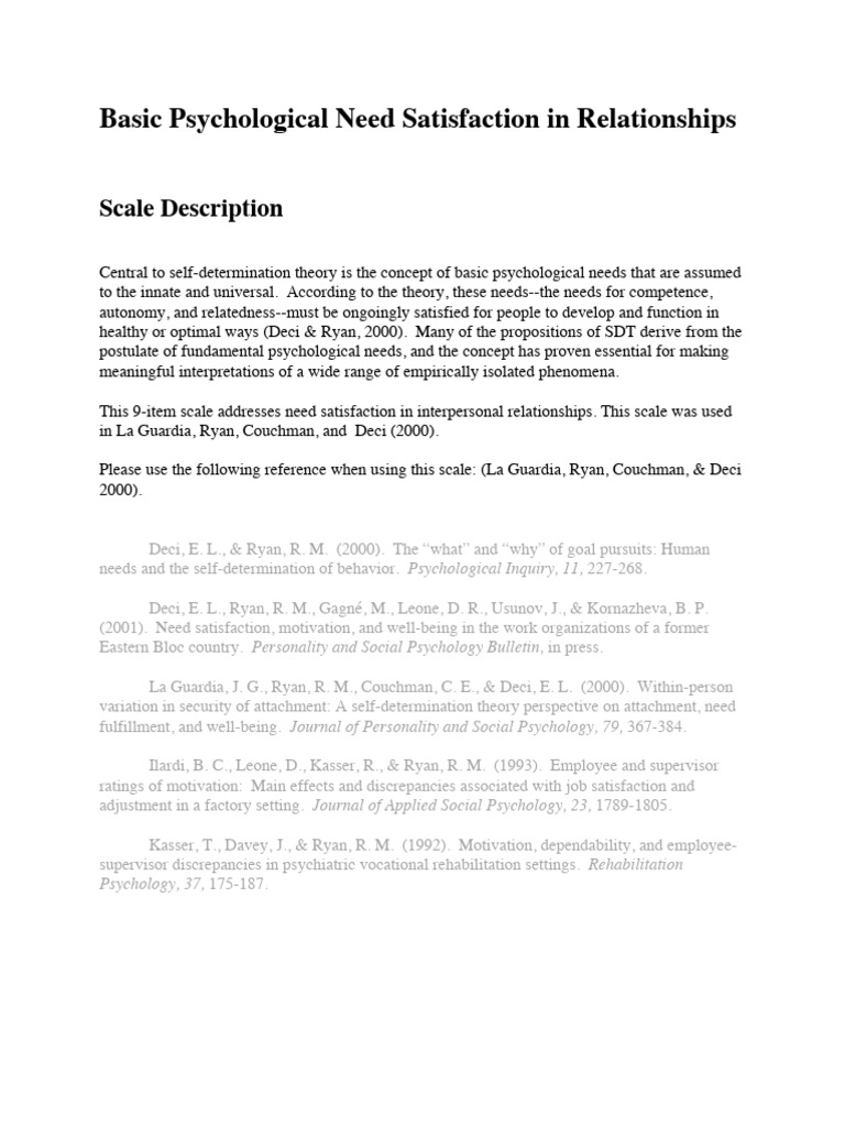 Basic Psychological Need Satisfaction in Relationships | Download Free ...