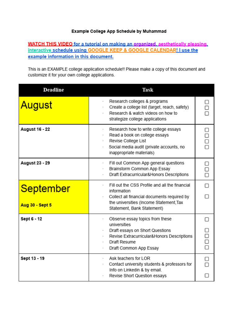 Application Timeline by Muhammad Odilov | PDF | Essays