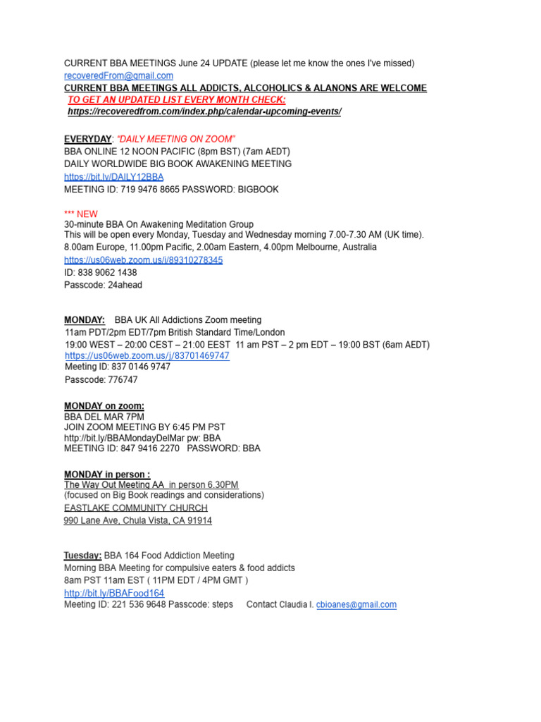 BBA Meetings Schedule Update | PDF | Cooking, Food & Wine