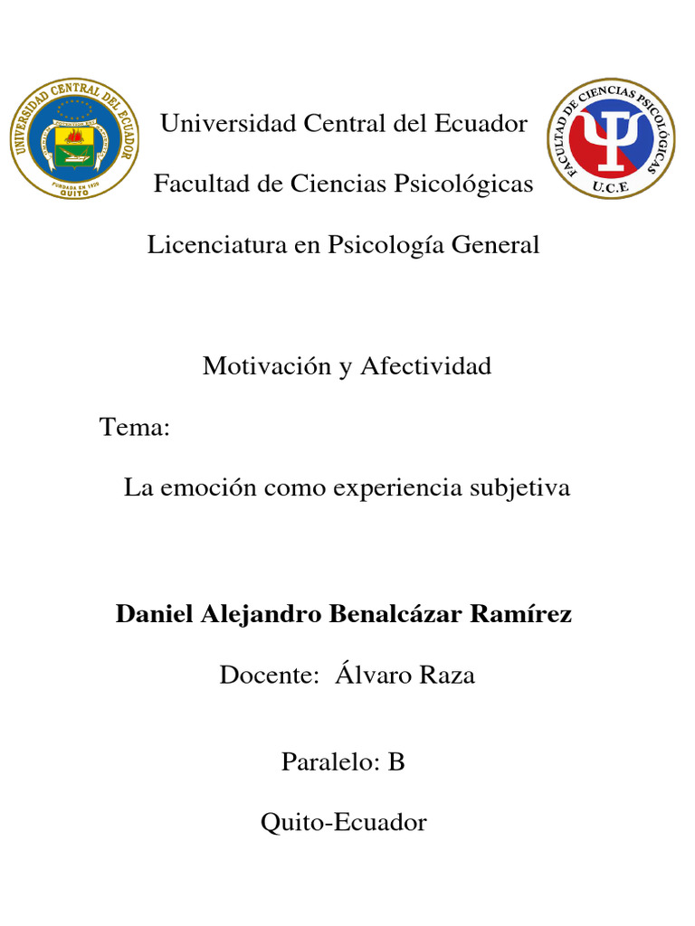 Daniel Benalcazar La Emocion Como Experiencia Subjetiva Pdf