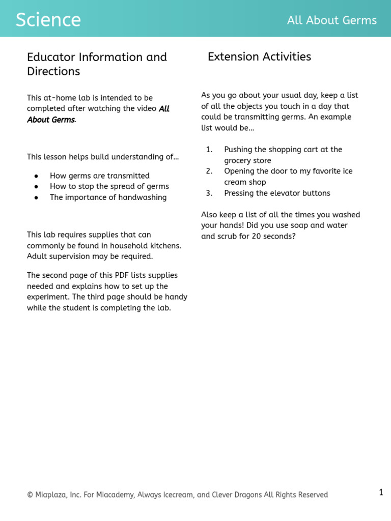 All About Germs Lab | PDF | Hand Washing