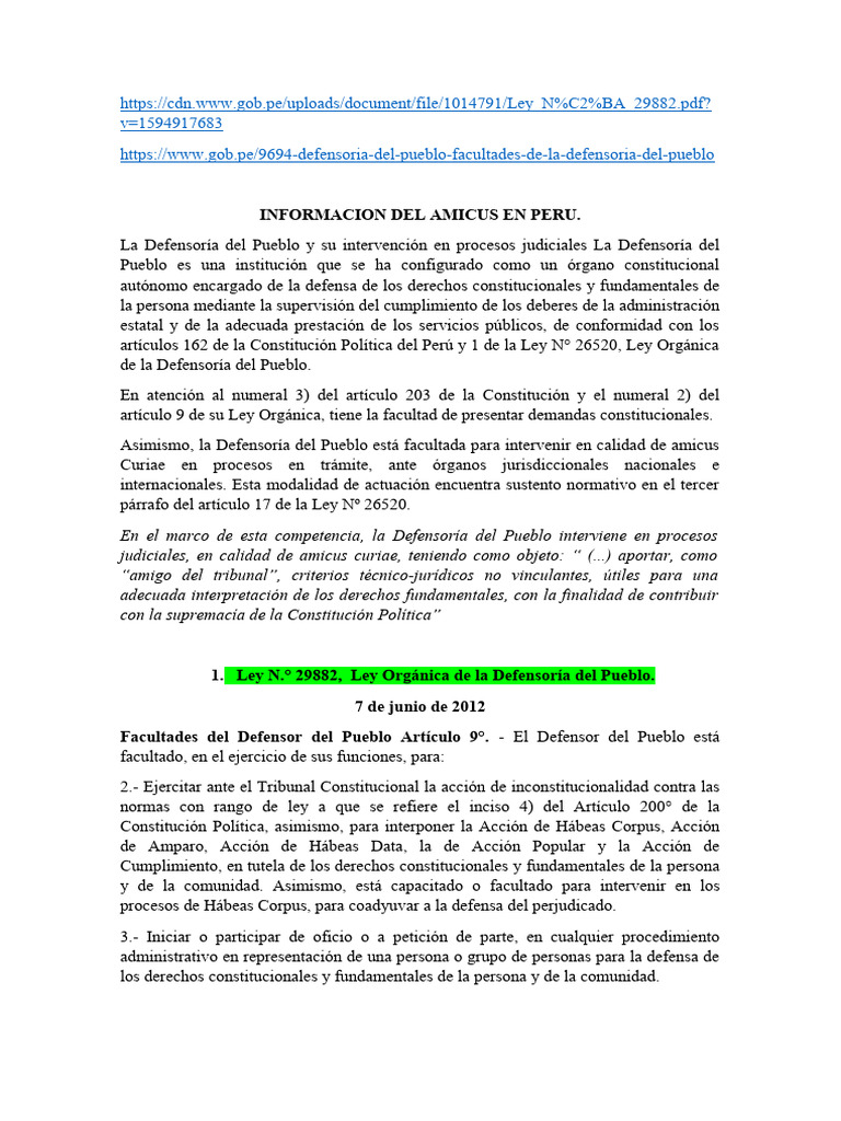 Amicus Curiae PERU. | PDF | Caso de ley | Amicus Curiae