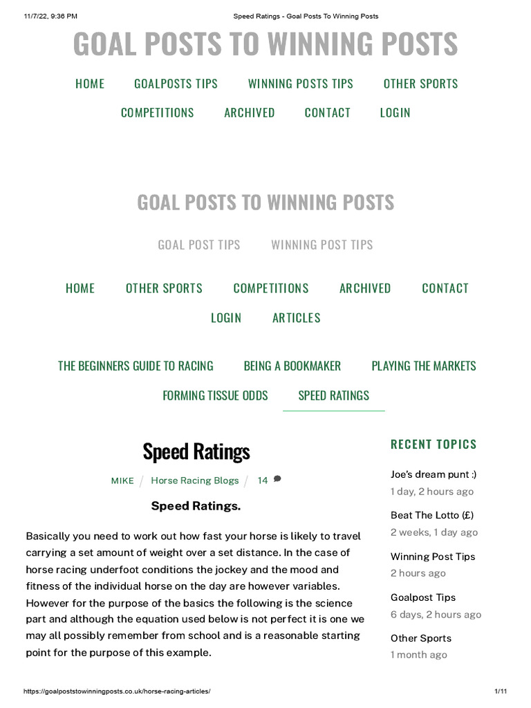 Speed Ratings - Goal Posts To Winning Posts | PDF | Running | Horse Racing